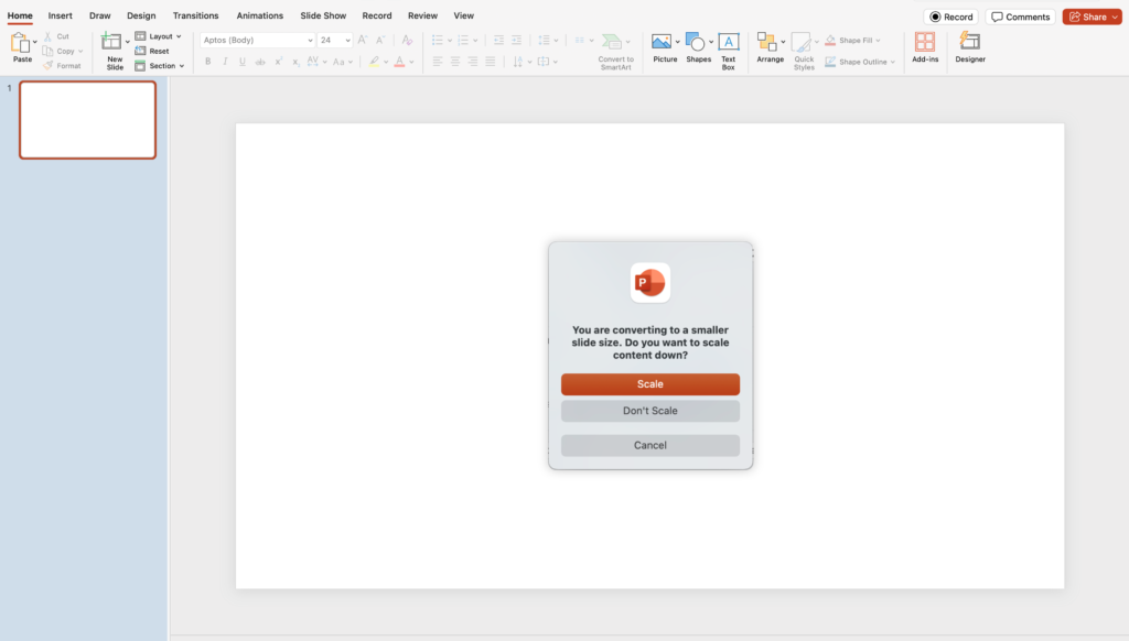 Custom the slide size per your end use in PowerPoint