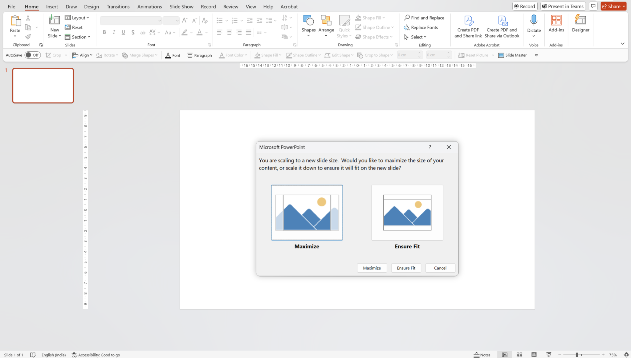 Custom the slide size per your end use in PowerPoint